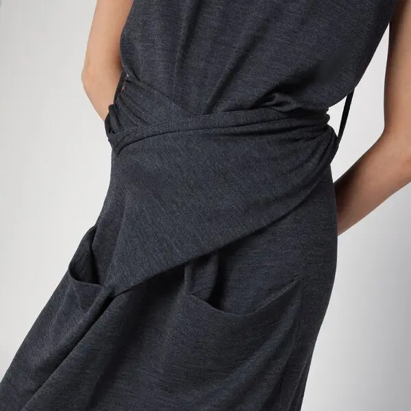 JIL SANDER Wool Midi Dress With Crossover Detail - Grey