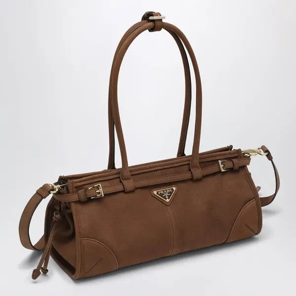 Prada Bonnie Medium Handbag In Cacao Nubuck Leather - Brown