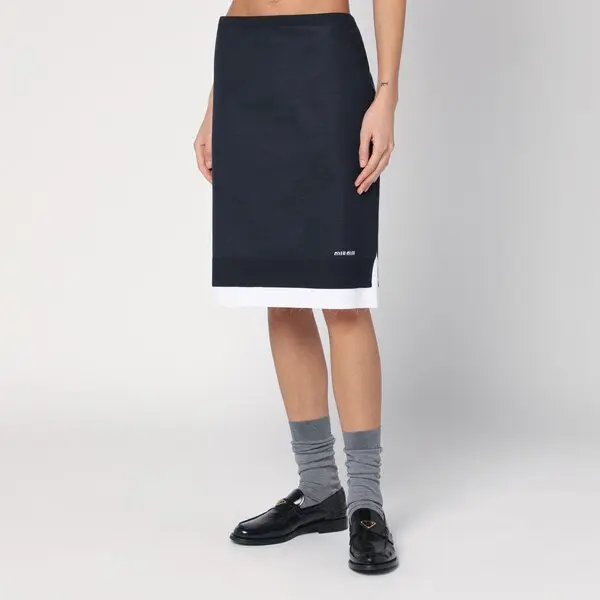 Miu Miu Layered Skirt With Contrasting Logo - Blue