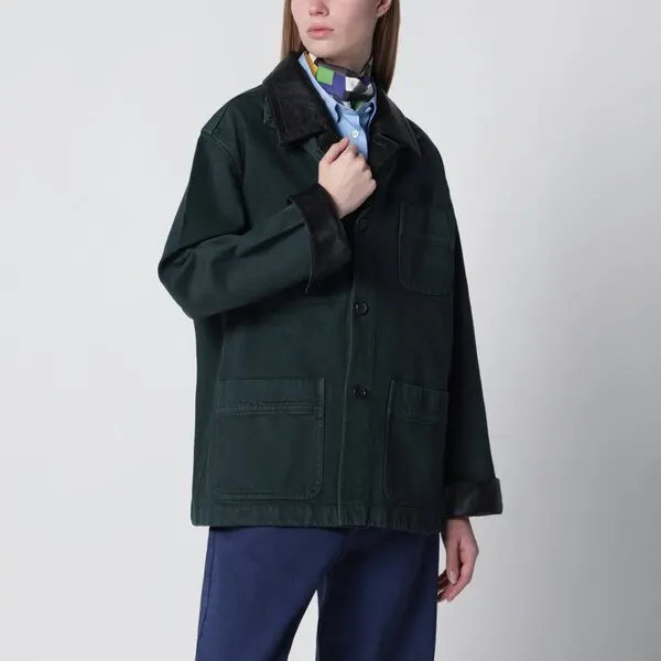 Miu Miu Bottle Gabardine And Leather Jacket - Green