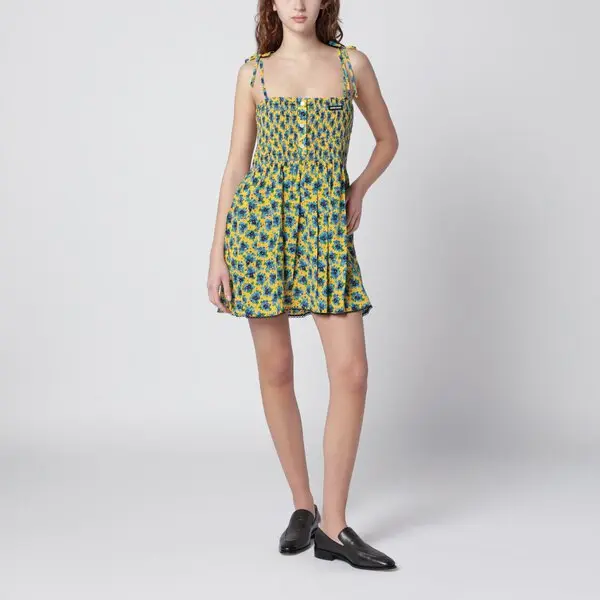 Miu Miu Floral Silk Mini Dress - Yellow