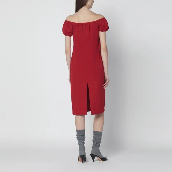 Miu Miu Off-the-shoulder Midi Dress With Logo Detail