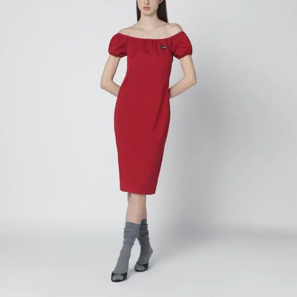 Miu Miu Off-the-shoulder Midi Dress With Logo Detail