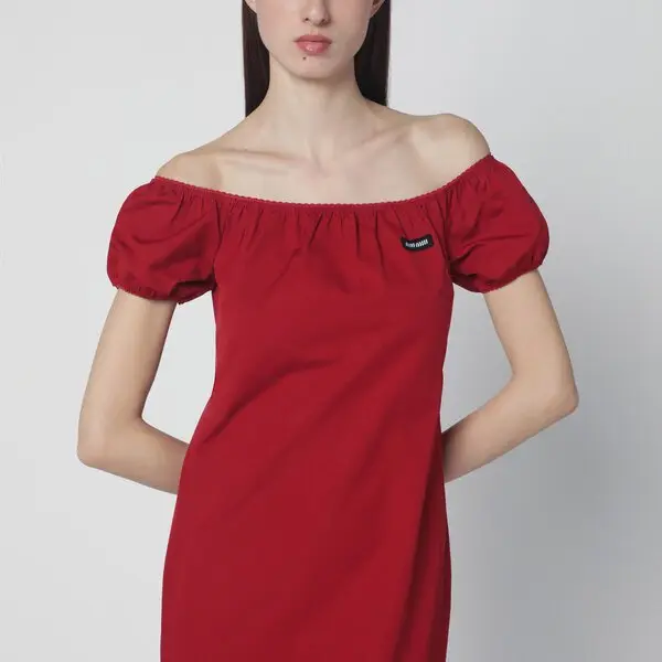 Miu Miu Off-the-shoulder Midi Dress With Logo Detail