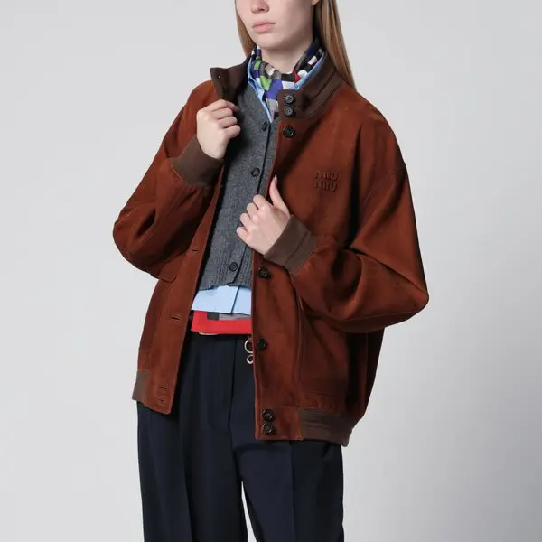 Miu Miu Waxed Suede Bomber Jacket - Brown