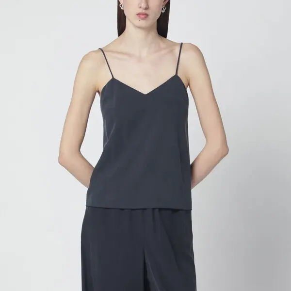Max Mara Silk V-neck Tank Top - Blue