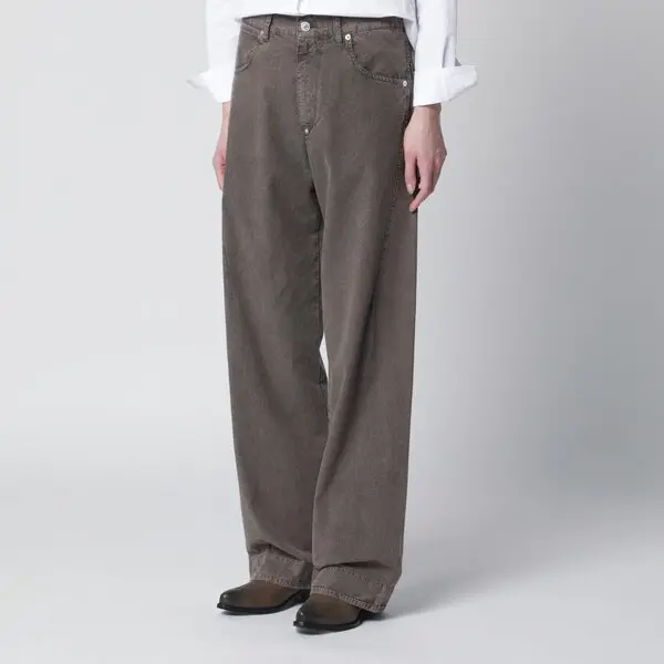 6397 Washed Olive Green Wide-leg Jeans - Brown
