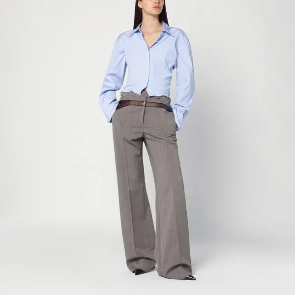 Prada Wool Blend Wide Leg Trousers With Printed Belt - Brown