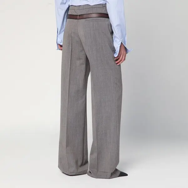Prada Wool Blend Wide Leg Trousers With Printed Belt - Brown