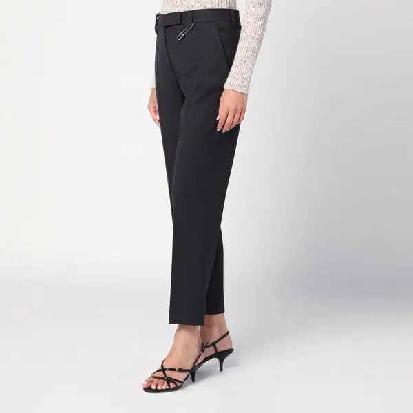 Prada Virgin Wool Trousers With Logo Pin Detail