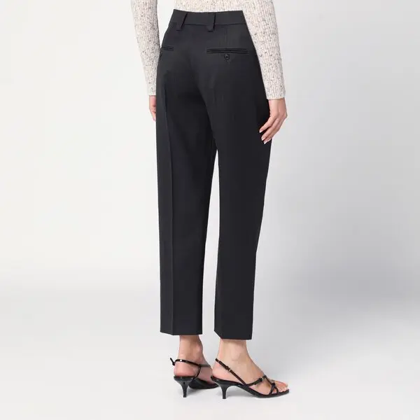 Prada Virgin Wool Trousers With Logo Pin Detail
