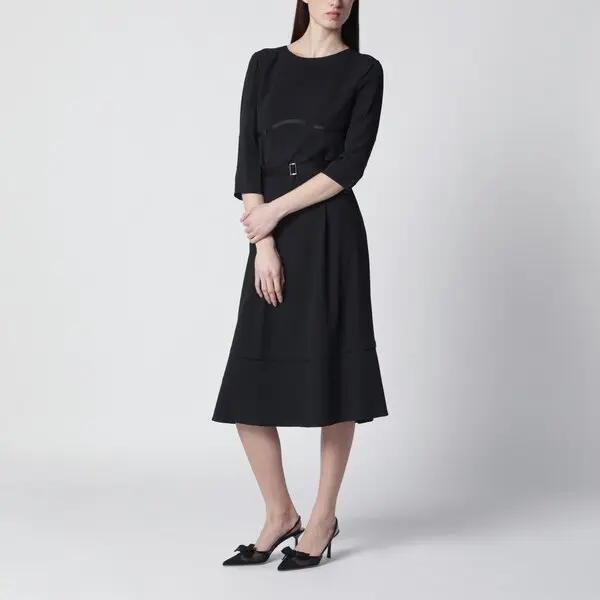 Prada Silk-blend Crewneck Dress With Adjustable Belt - Black