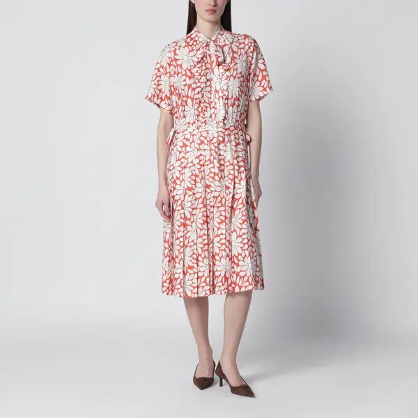 Prada Viscose Floral Print Shirt Dress - Red