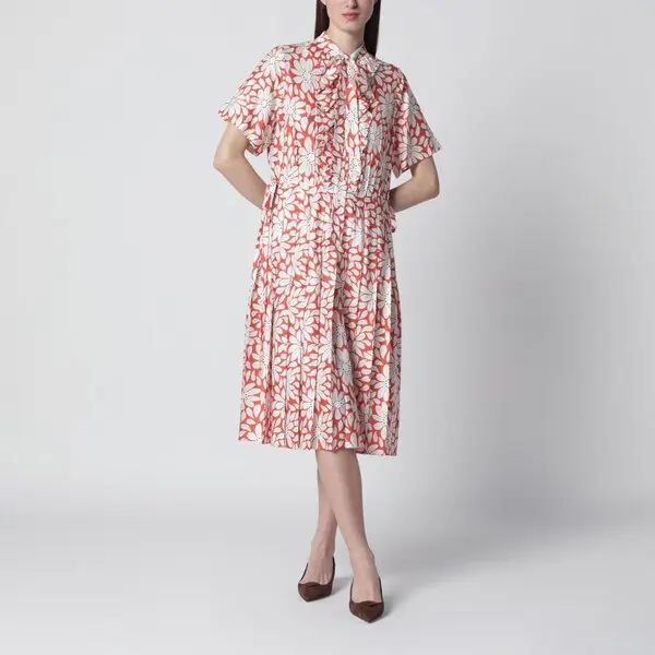 Prada Viscose Floral Print Shirt Dress - Red