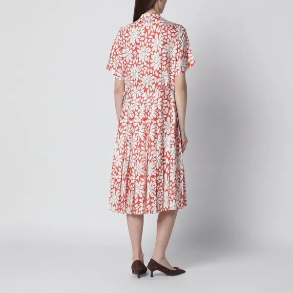 Prada Viscose Floral Print Shirt Dress - Red