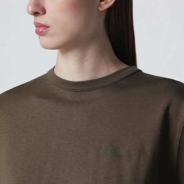 Jacquemus Khaki Cotton T-shirt With Back Pleats - Brown
