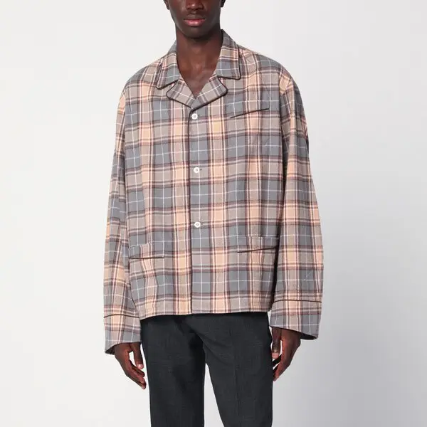 Prada Steel/cameo Checked Cotton Shirt - Grey