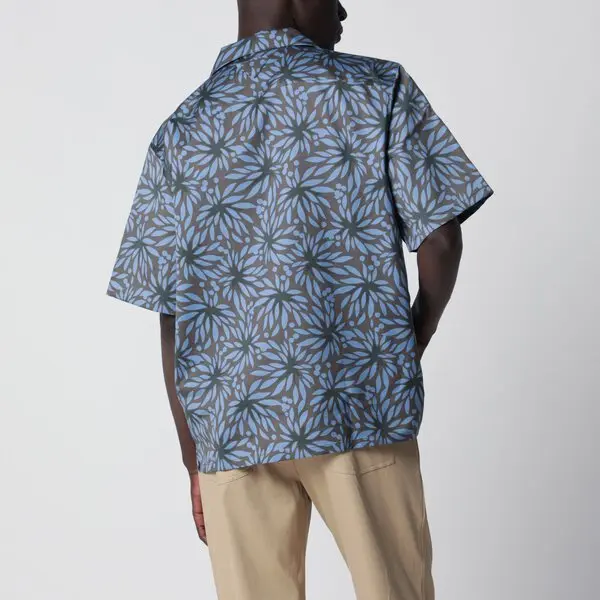 Prada Hematite/black Floral Print Bowling Shirt - Grey