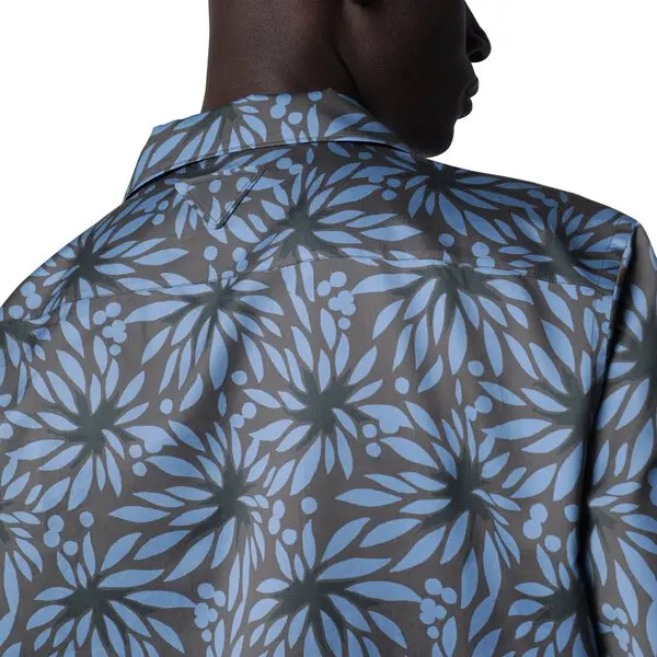 Prada Hematite/black Floral Print Bowling Shirt - Grey