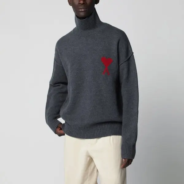 AMI Paris Wool Turtleneck Sweater With De Cœur Logo