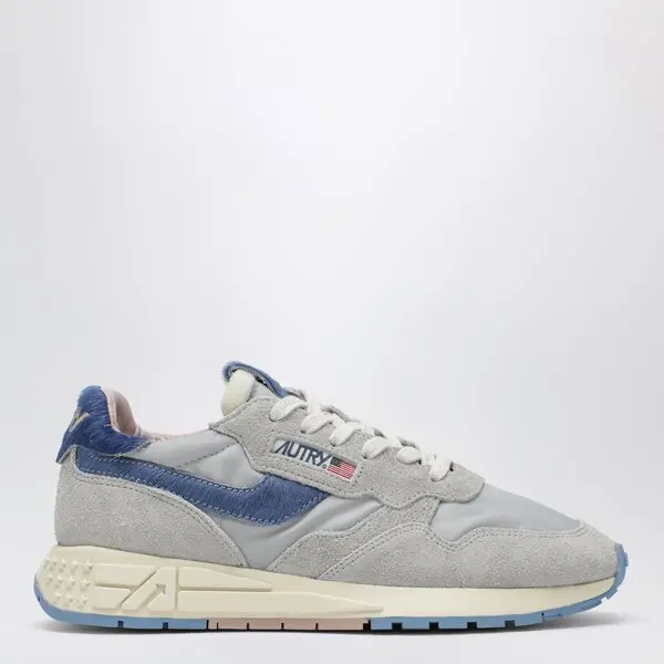AUTRY Reelwind Low Grey Sneakers With Light Blue Pony Hair Inserts - Multicolor