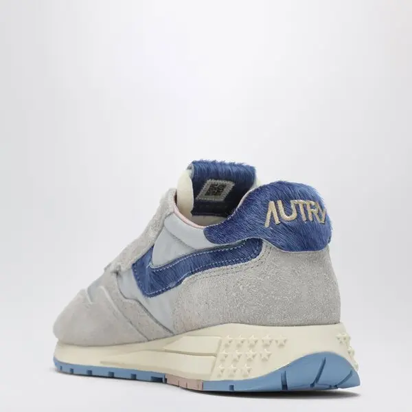 AUTRY Reelwind Low Grey Sneakers With Light Blue Pony Hair Inserts - Multicolor