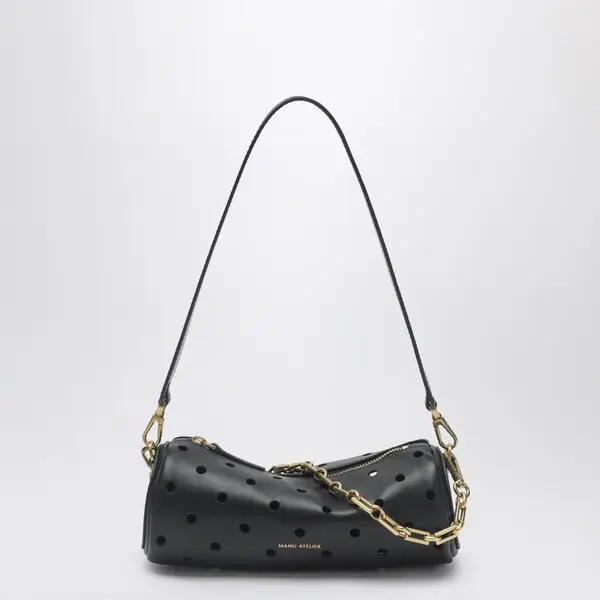 Manu Atelier Perforated Leather Mini Cylinder Bag - Black