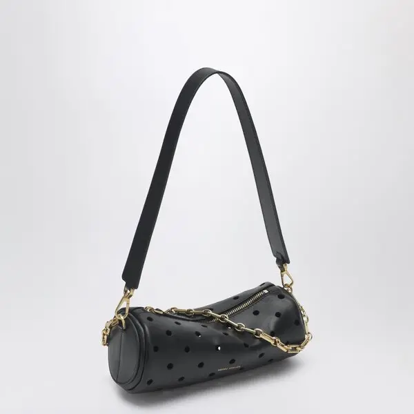Manu Atelier Mini Cylinder Bag In Perforated Leather - Black