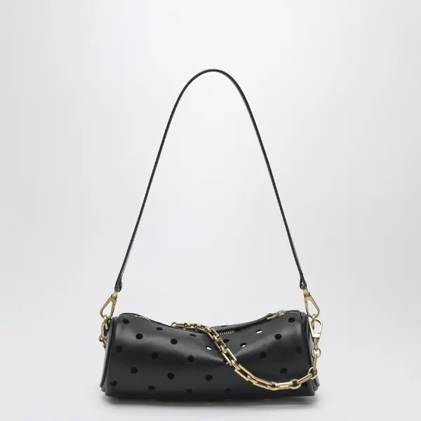 Manu Atelier Mini Cylinder Bag In Perforated Leather - Black