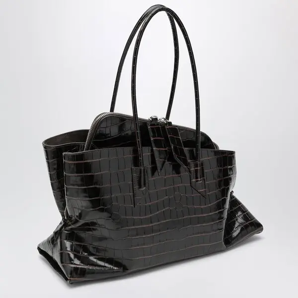 Attico La Passeggiata Medium Bag In Coffee Crocodile-effect Leather - Brown