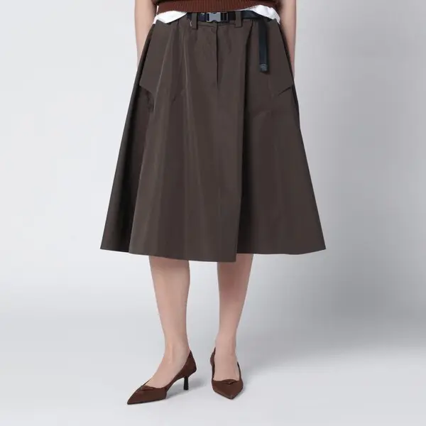 Prada Wide Camouflage Skirt In Technical Canvas - Green