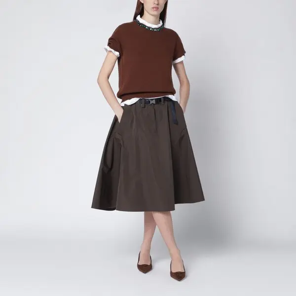 Prada Wide Camouflage Skirt In Technical Canvas