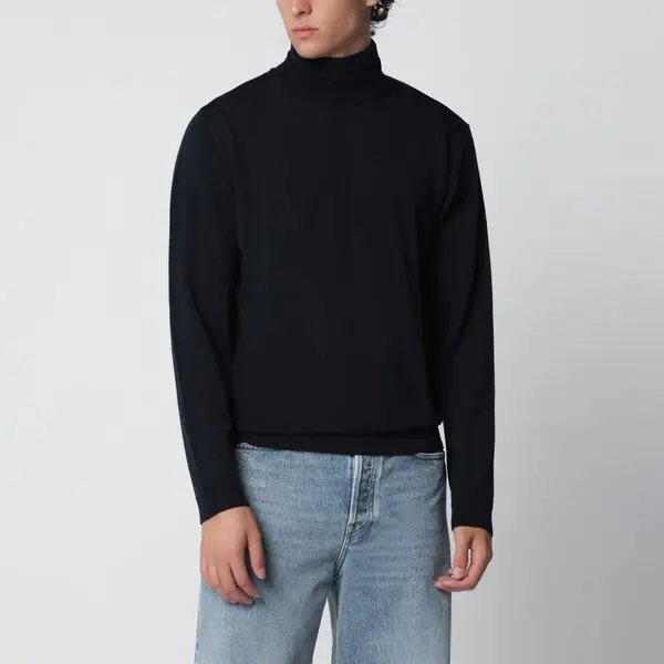 ROBERTO COLLINA Navy Wool Turtleneck Sweater - Blue