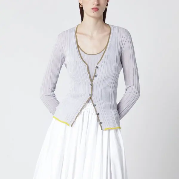 ROBERTO COLLINA Lilac Viscose Knit Cardigan With Gold Trim - Multicolor