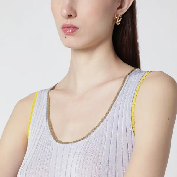 ROBERTO COLLINA Lilac Ribbed Knit Tank Top With Gold Trim - Multicolor
