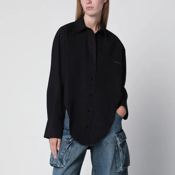 Attico Cotton Shirt With Embroidered Logo - Black