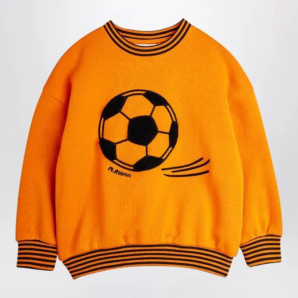 MINI RODINI Chenille Soccer Ball Embroidered Sweatshirt - Orange