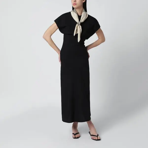 TOTEME Wool Midi Dress With Short Sleeves And Gathered Waist