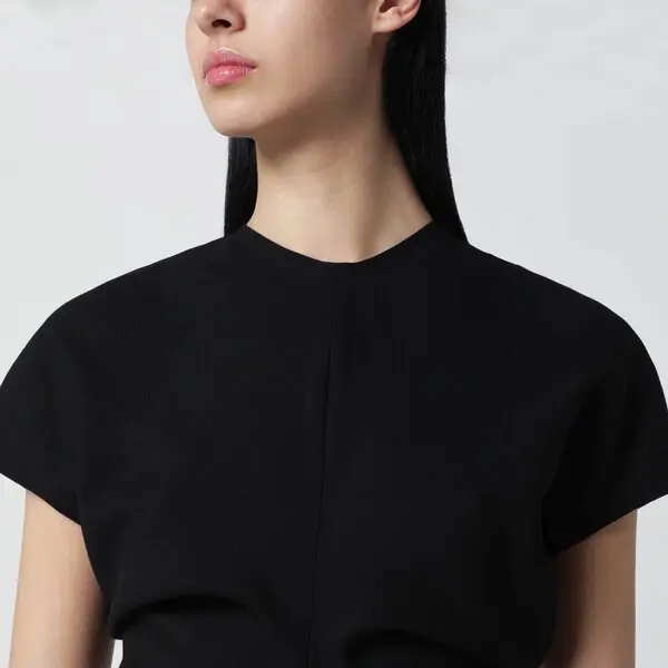 TOTEME Wool Midi Dress With Short Sleeves And Gathered Waist