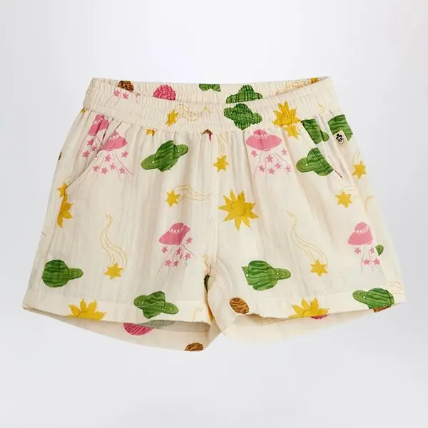 MINI RODINI Muslin Shorts With Space Print - White