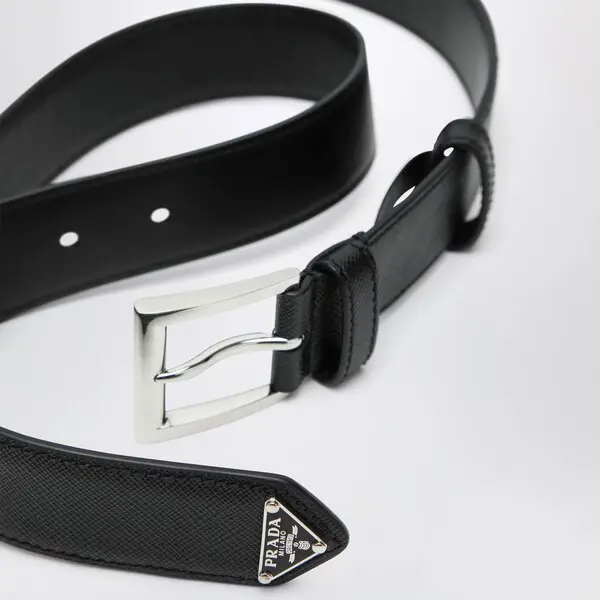 Prada Saffiano Leather Belt With Enamelled Triangle Logo - Black
