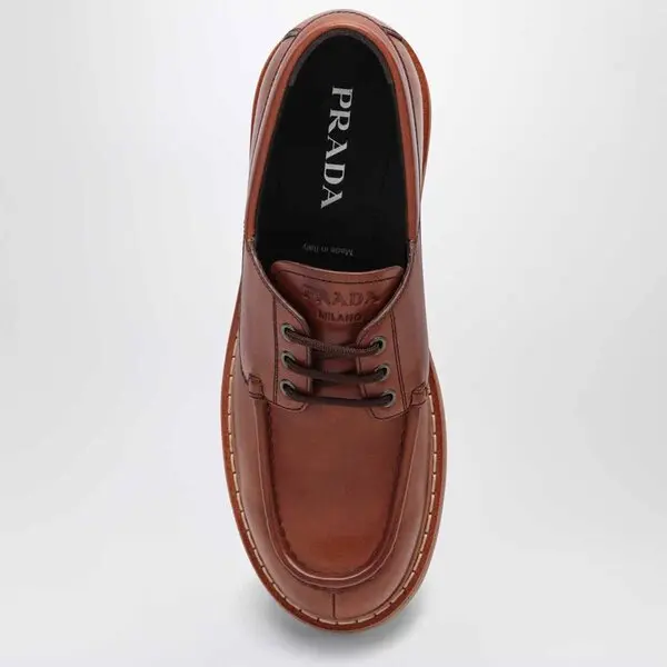 Prada Laced Moccasins In Cognac Leather