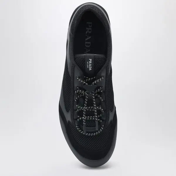 Prada Speedrock Leather And Mesh Sneakers - Black