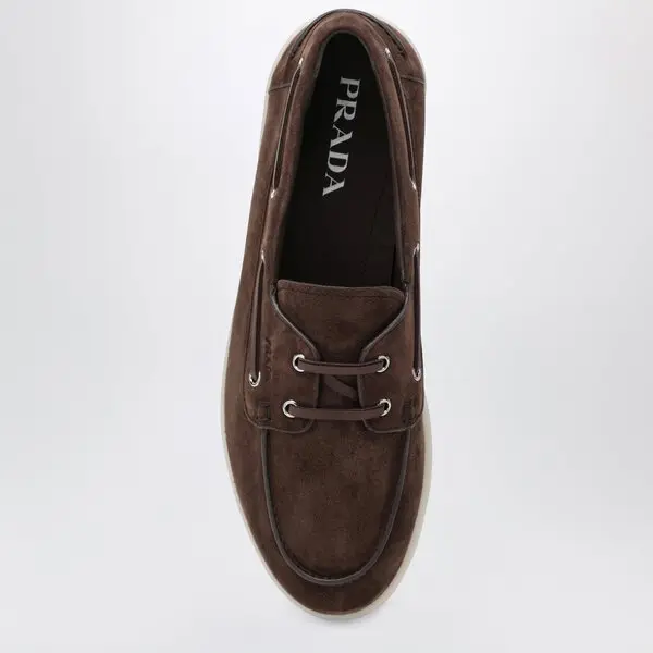 Prada Suede Calf Leather Boat Shoes - Brown