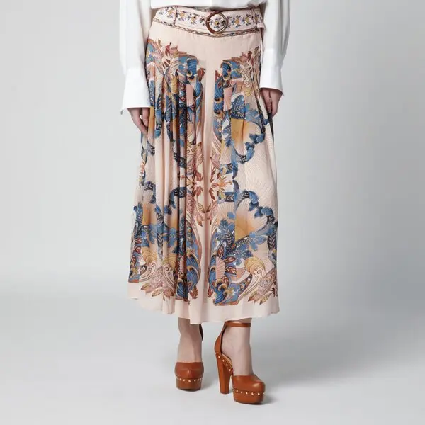 Farm Rio Pink Sea Garden Pleated Skirt - Multicolor