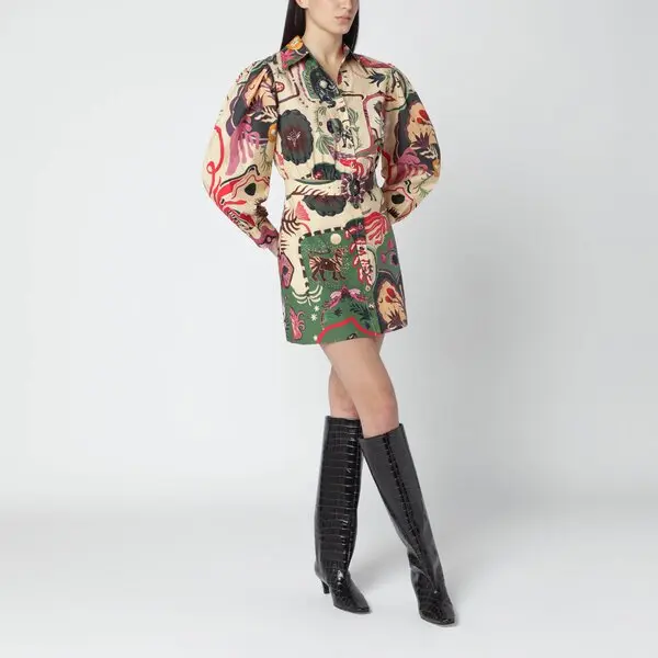 Farm Rio Short Dress With Abstract Print And Matching Belt