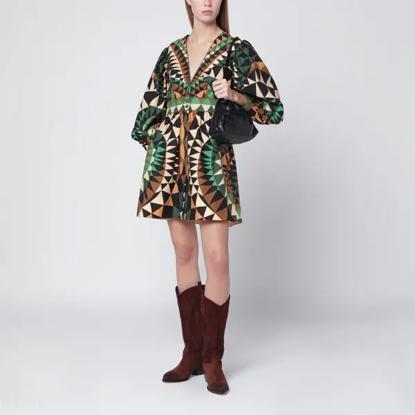 Farm Rio Green Heart Deco Mini Dress - Multicolor