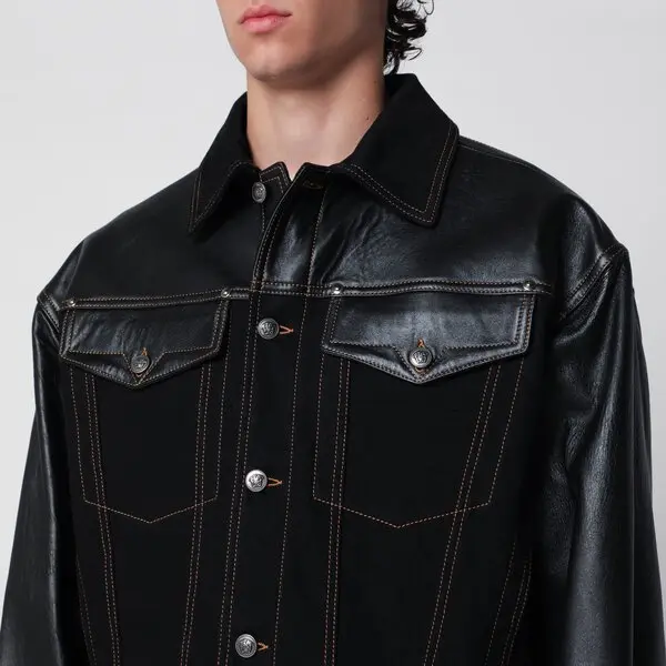 Versace Denim And Leather Bomber Jacket
