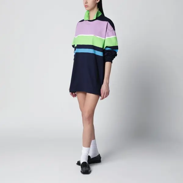 Versace Color-block Striped Long-sleeve Cotton Mini Dress