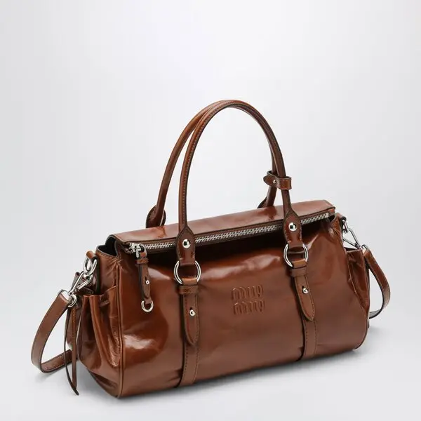 Miu Miu Glossy Leather Top-handle Bag - Brown